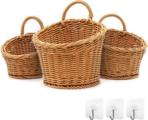 Tehaux Hanging Wall Basket Woven Storage Basket Hanging Storage Basket Rattan
