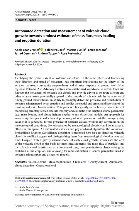 Automated Detection And Measurement Of Volcanic Cloud Growth Towards A Robust Estimate Of Mass