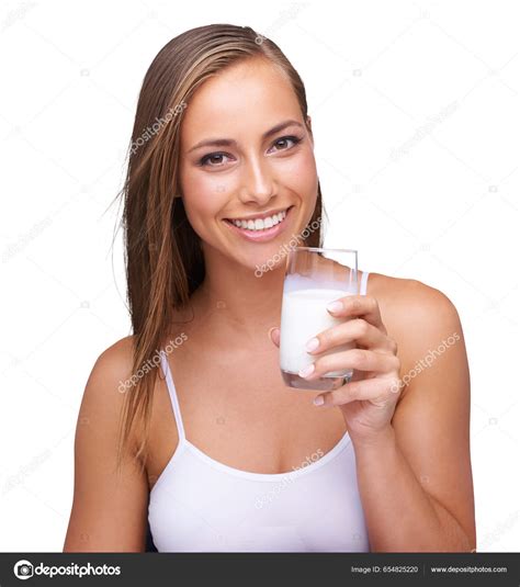 Portrait Smile Woman Milk Glass Female Model Organic Dairy Breakfast