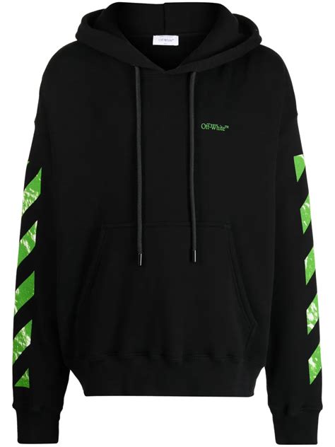Off White Arrows Print Zip Up Cotton Hoodie In Black Modesens