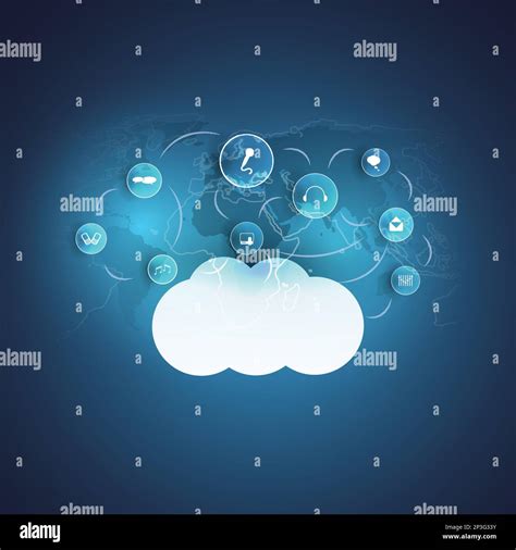 Cloud Computing Design Concept With World Map And Icons Representing