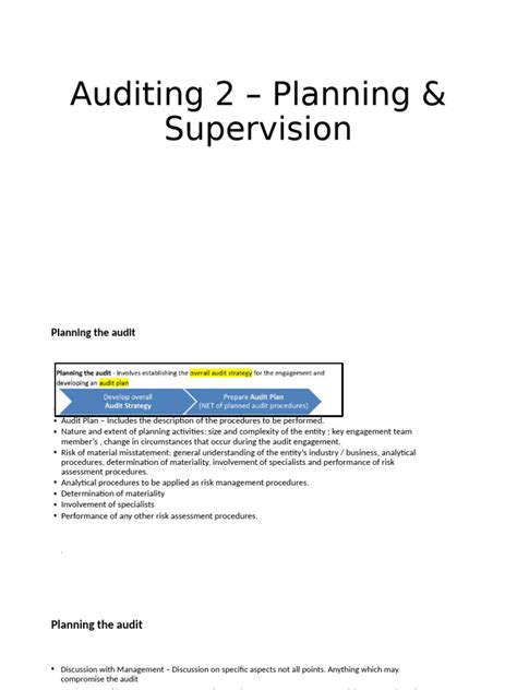 Auditing 2 Planning And Supervisionplanning The Audit Pdf Audit