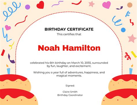 Printable Happy Birthday Certificate Signed By Classmates White