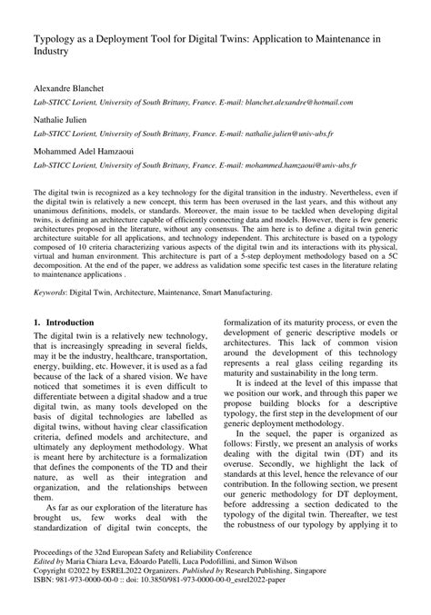 Pdf Typology As A Deployment Tool For Digital Twins Application To