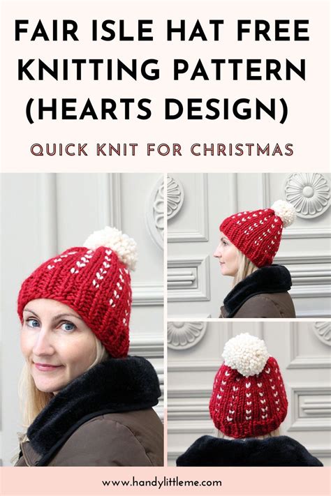 Fair Isle Hat Free Knitting Pattern Hearts Design Handy Little Me