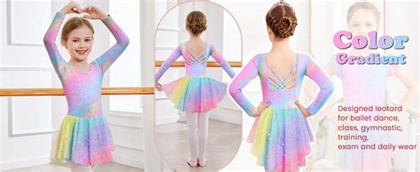 Zaclotre Girls Ballet Leotards With Shinny Skirts Long