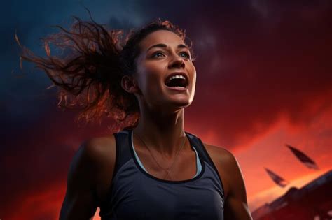 Premium Photo Female Runner Victory Lap Under The Magical Night Sky