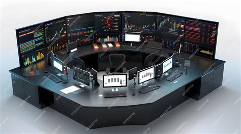 Detailed 3d Crosssection Of A Hightech Trading Desk With Realtime Data