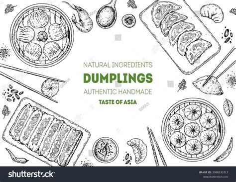 Dumplings Top View Frame Food Menu Stock Vector Royalty Free