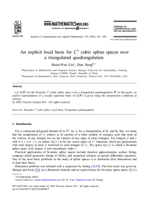 Pdf An Explicit Local Basis For C1 Cubic Spline Spaces Over A Triangulated Quadrangulation