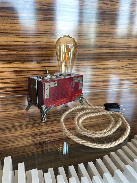 Vintage Lamp Angels Edison Table Lamp Oak Solid Wood Industrial