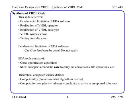 Ppt Hardware Design With Vhdl Synthesis Of Vhdl Code Ece 443 Synthesis Powerpoint