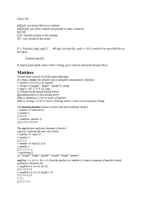 dsa1101 notes dsa mean use when little to no outliers median use