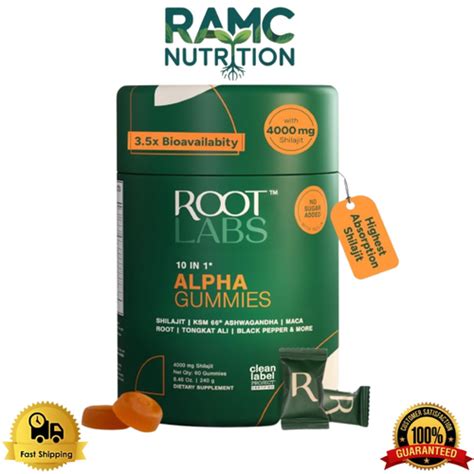 Root Labs Alpha Gummies 4000 Mg Pure Himalayan Shilajit 60 Gummies