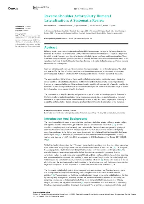 Pdf Reverse Shoulder Arthroplasty Humeral Lateralisation A