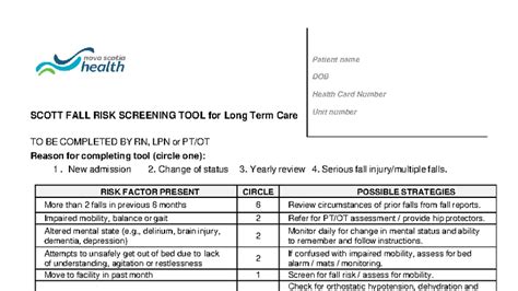 Scott Fall Risk Screening Tool Ltc Final Assessment Guide Studocu