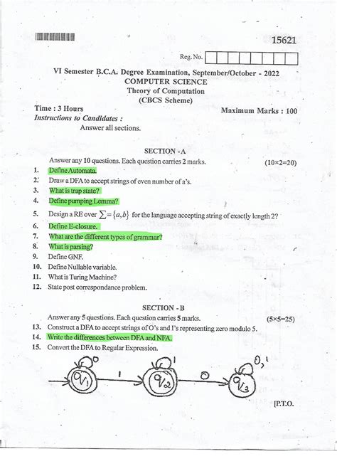 Theory Of Computation Bachelor Of Computer Applications Studocu