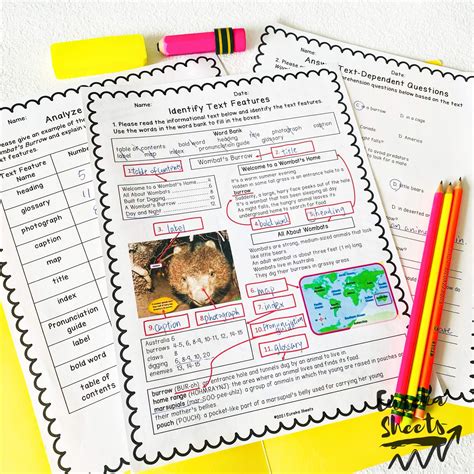 Text Features Activities For Elementary Eureka Sheets