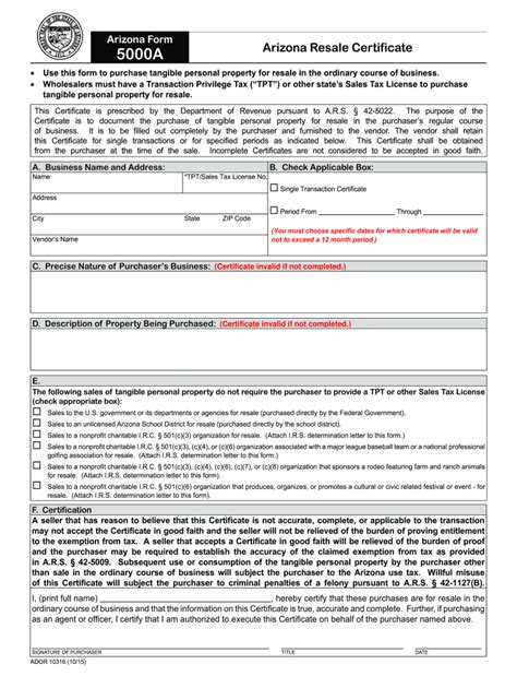2015 Az Form 5000a Fill Out Sign And Share Online Pdffiller