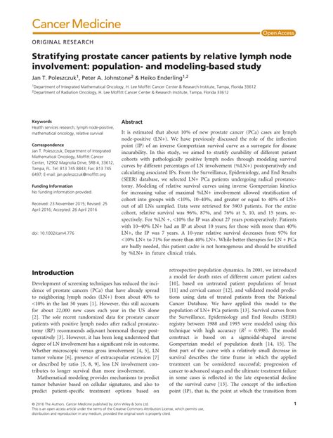 Pdf Stratifying Prostate Cancer Patients By Relative Lymph Node Involvement Population And