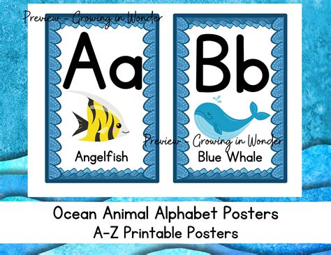 Ocean Animal Alphabet Posters Under The Sea Printables Etsy