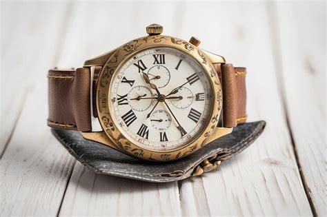 Vintage Watch On White Wooden Table Premium Ai Generated Image