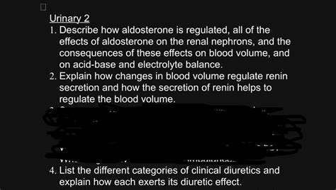 Solved Urinary 2describe How Aldosterone Is Regulated All