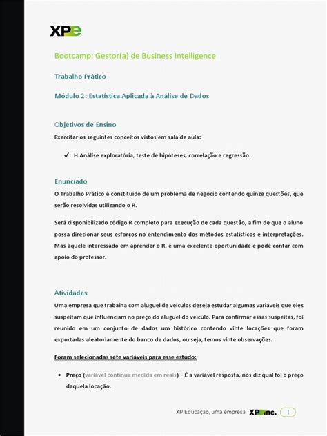 Enunciado Do Trabalho Prático Módulo 2 Bootcamp Gestor A De Business Intelligence 1 Pdf
