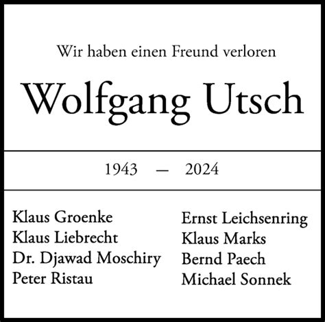 Traueranzeigen Von Wolfgang Utsch Tagesspiegel Trauer