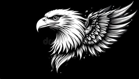 Majestic Bald Eagle Head And Wing Profile In Black And White Stock Illustration Illustration