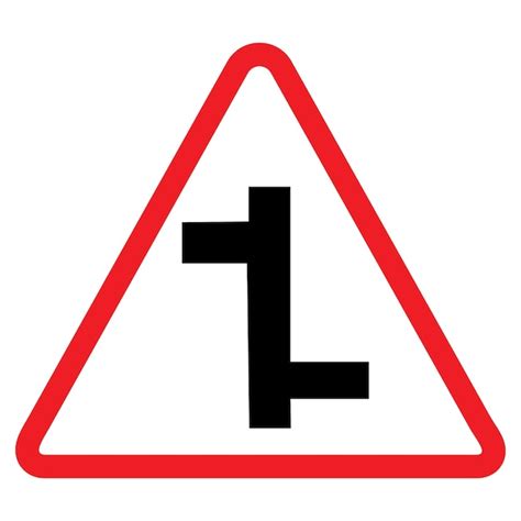 Premium Photo Staggered Intersection Warning Sign Red Triangle Black