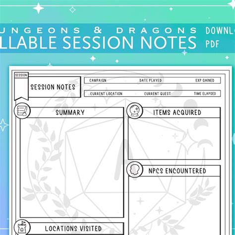 Session Notes Dnd 5e Etsy