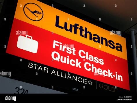 Sign At The Quick Check In Counter Of The Lufthansa First Class