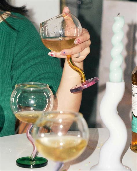 Handblown Bubble Wine Glass Retro Whimsical Eclectic Wavy Stemmed Go Inspecial Home