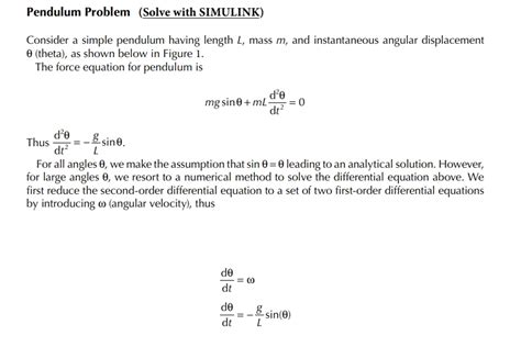 Solved Pendulum Problem Solve With SIMULINK Consider A Simple Pendulum Answer