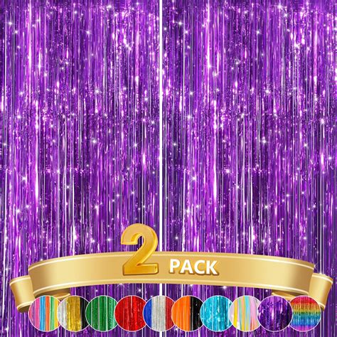 2 Pack Purple Metallic Tinsel Foil Fringe Curtains Door