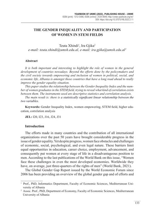 Pdf The Gender Inequality And Participation Of Women In Stem Fields