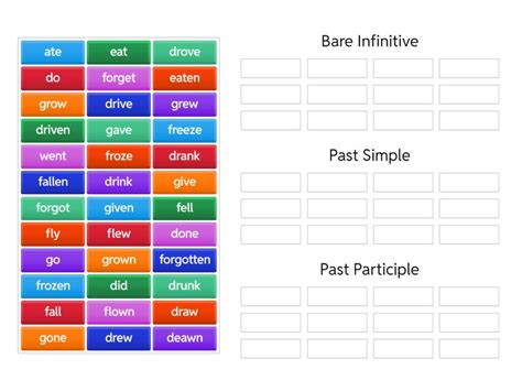 Irregular Verbs Dig Hang Group Sort