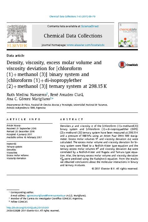 Density Viscosity Excess Molar Volume And Viscosity Chemical Data Collections 78 2017 68