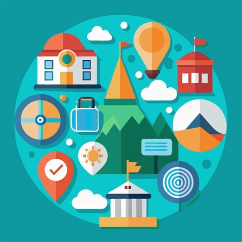 A Colorful Illustration Of Travel And Adventure With Landmarks A