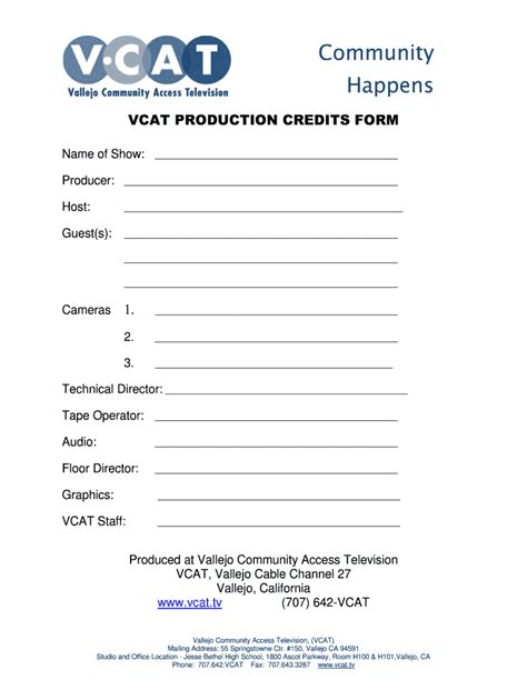 Fillable Online Vcat Vcat Show Credits Form Vcat Fax Email Print