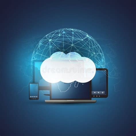 Cloud Computing Design Concept With Mobile Electronic Devices And Globe