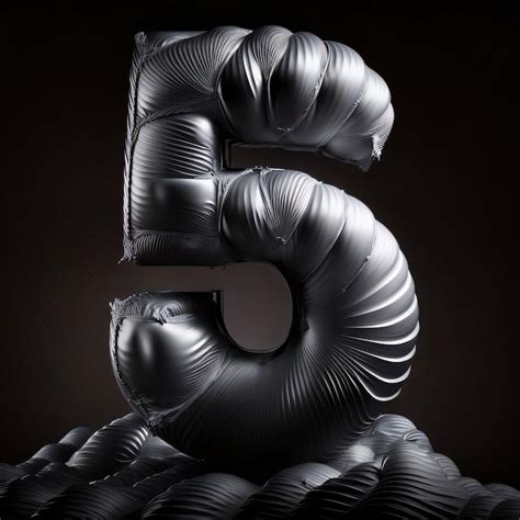 Black Metallic Letter 5 Made Of Inflatable Balloons Isolated On Black