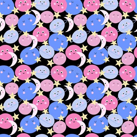 Cute Planets Cartoon Vector Background Pattern Seamless Stock