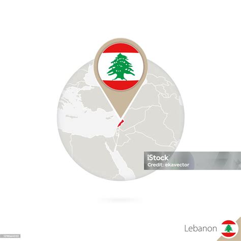 Mapa Libanu I Flaga W Kółku Mapa Libanu Liban Pin Flagi Mapa Libanu W Stylu Świata Stockowe