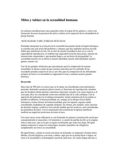 Mitos Y Tabúes En La Sexualidad Humana Pdf La Sexualidad Humana