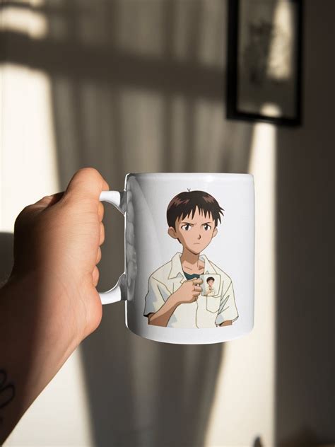 Shinji Holding A Mug Text Anime Birthday Party Coffee Tea Anime Mug