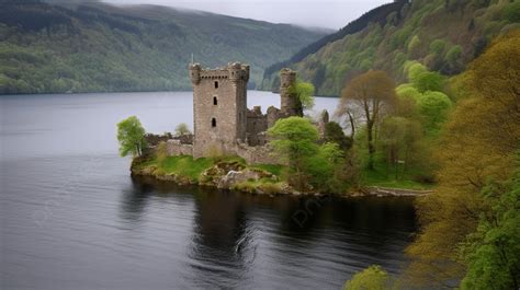 Scottish Castle On An Island In The Middle Of A Lake Background 83960
