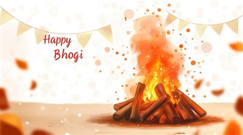 Happy Bhogi Festival Vector Illustration Festive Wood Bonfire Telugu