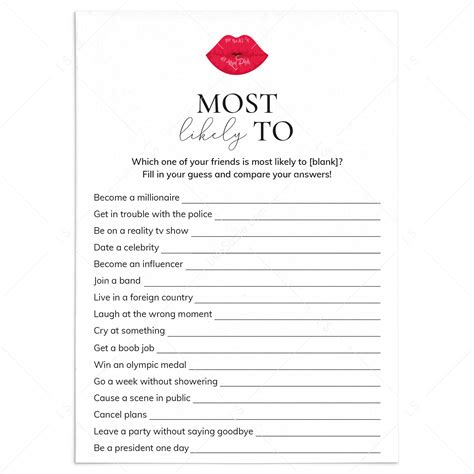 Most Likely To Ladies Night Game Printable Best Ladies Night Games To